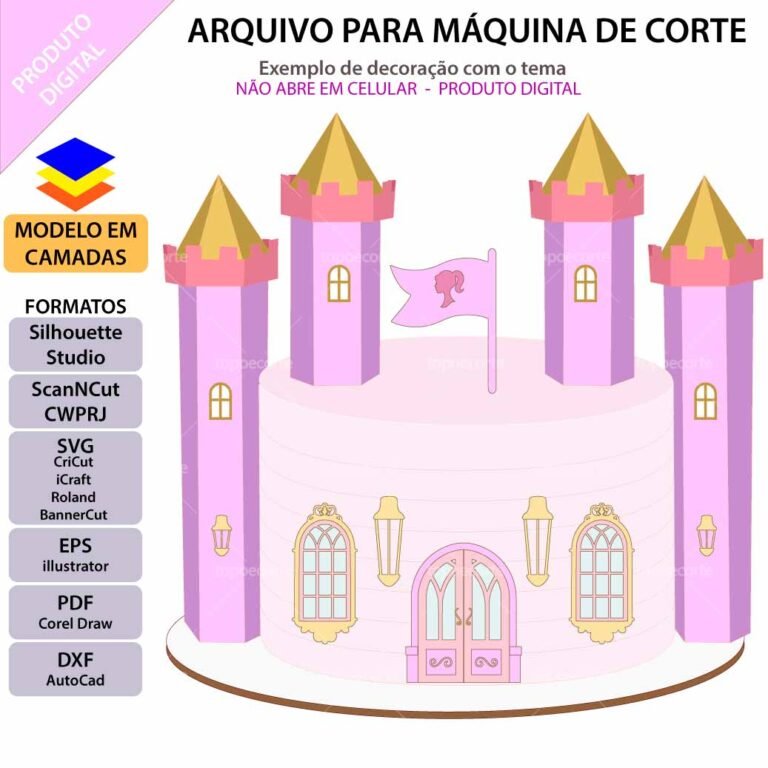 ARQUIVO Topo de bolo Castelo 3D - Topo e corte