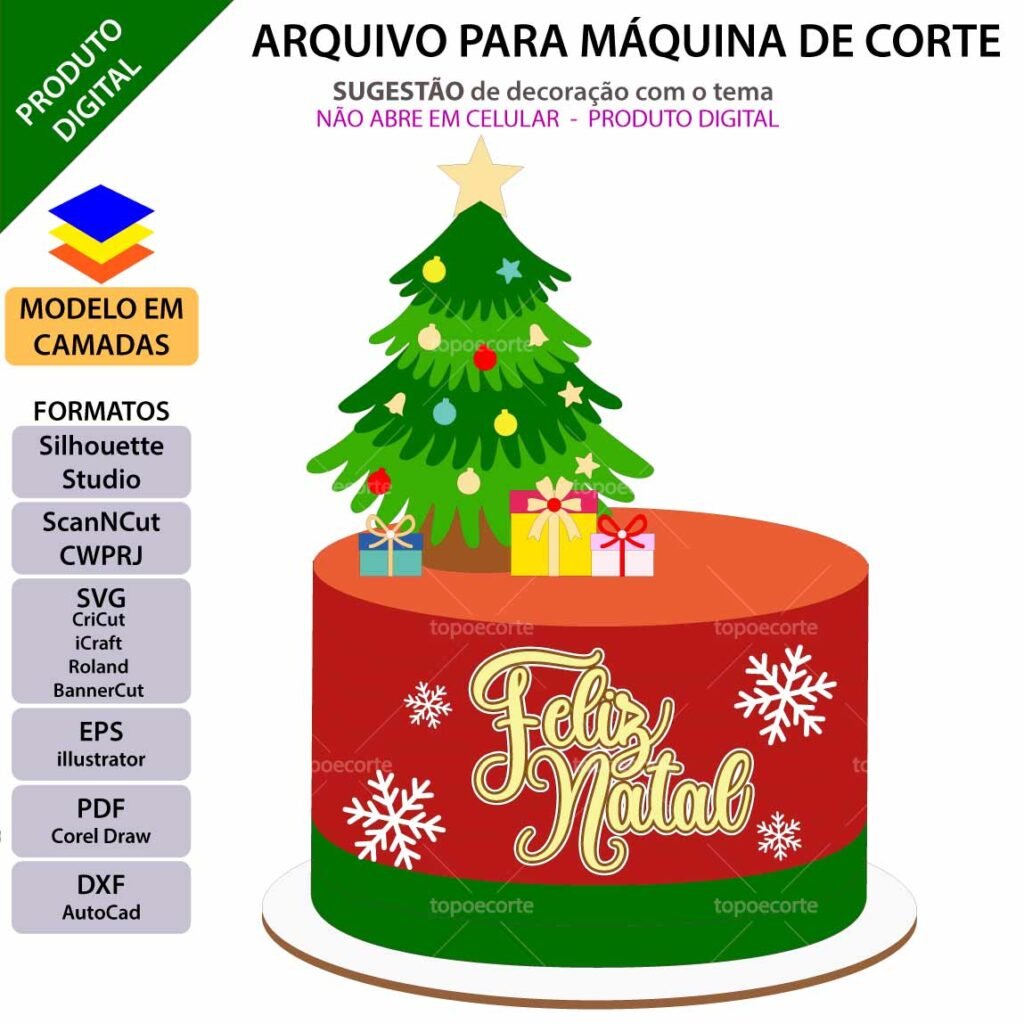 ARQUIVO Topo de bolo Natal Árvore Presentes - Topo e corte
