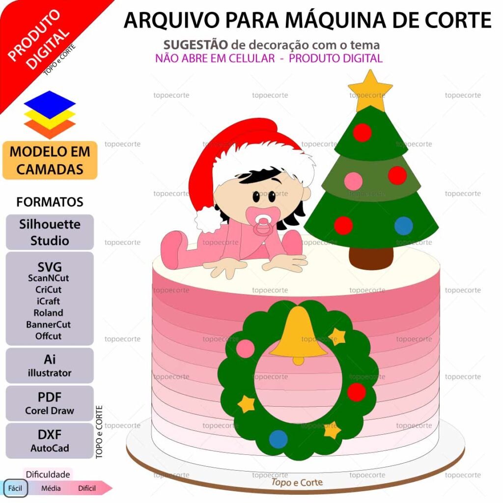 ARQUIVO Topo de bolo Natal - Bebês Guirlanda - Topo e corte